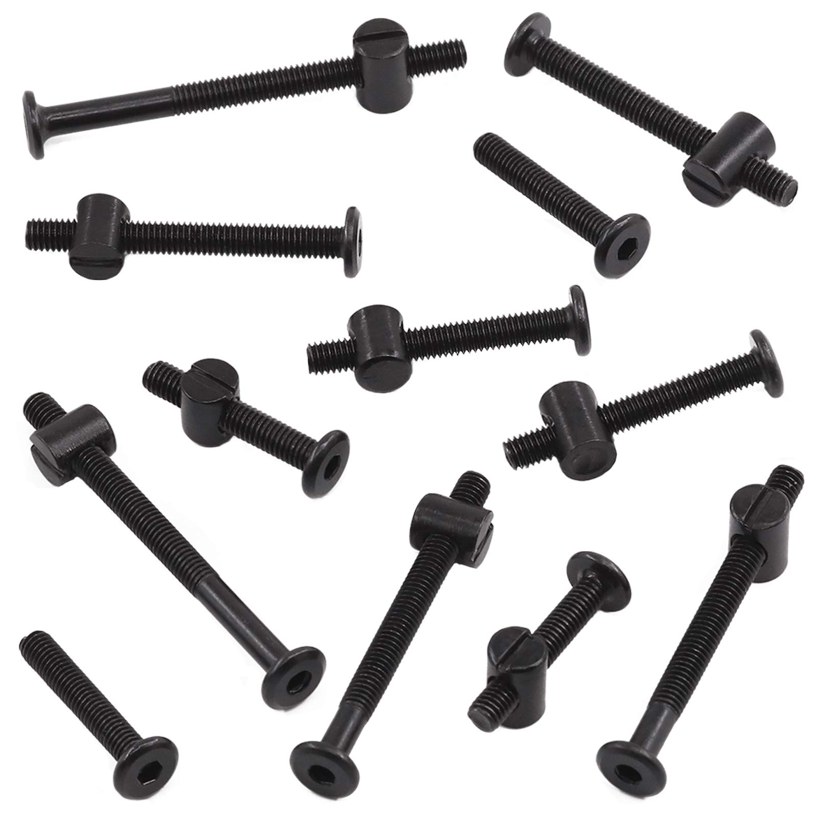 Rustark 25 Pcs M6x30mm Black Hex Socket Cap Screws Barrel Nuts Kit, Baby Bed Crib Screws Hardware Replacement Kit with One Free Hex Key for Crib Bed Cots Furniture