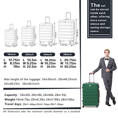Coolife Luggage 4 Piece Set Suitcase Spinner Hardshell Lightweight TSA Lock (family set-blue1)