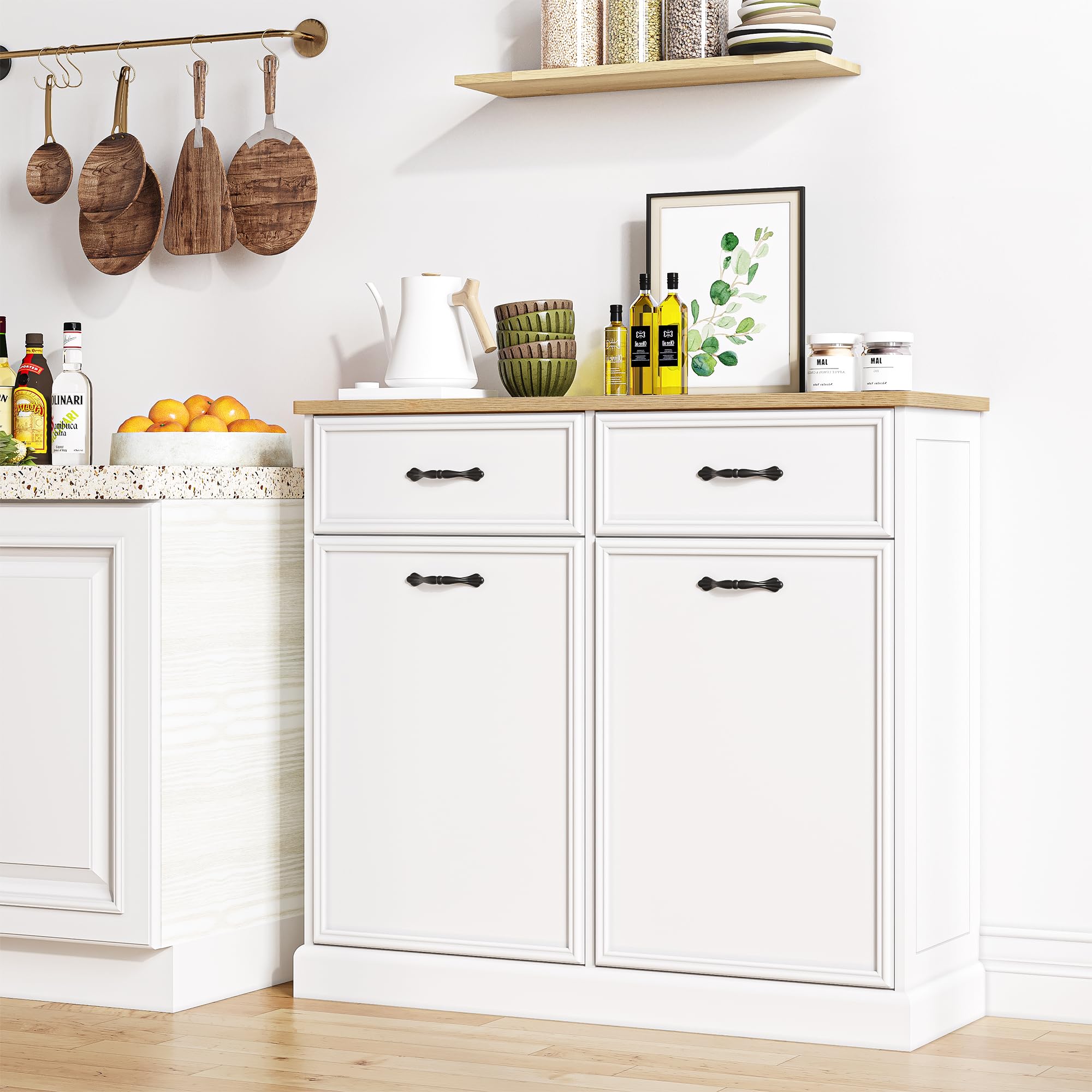 IDEALHOUSE Double Tilt Out Trash Can Cabinet, Hidden Trash Bin Cabinet 10 Gallon Storage Holder, Freestanding Garbage Can Cabinet for Kitchen Dining Living Room