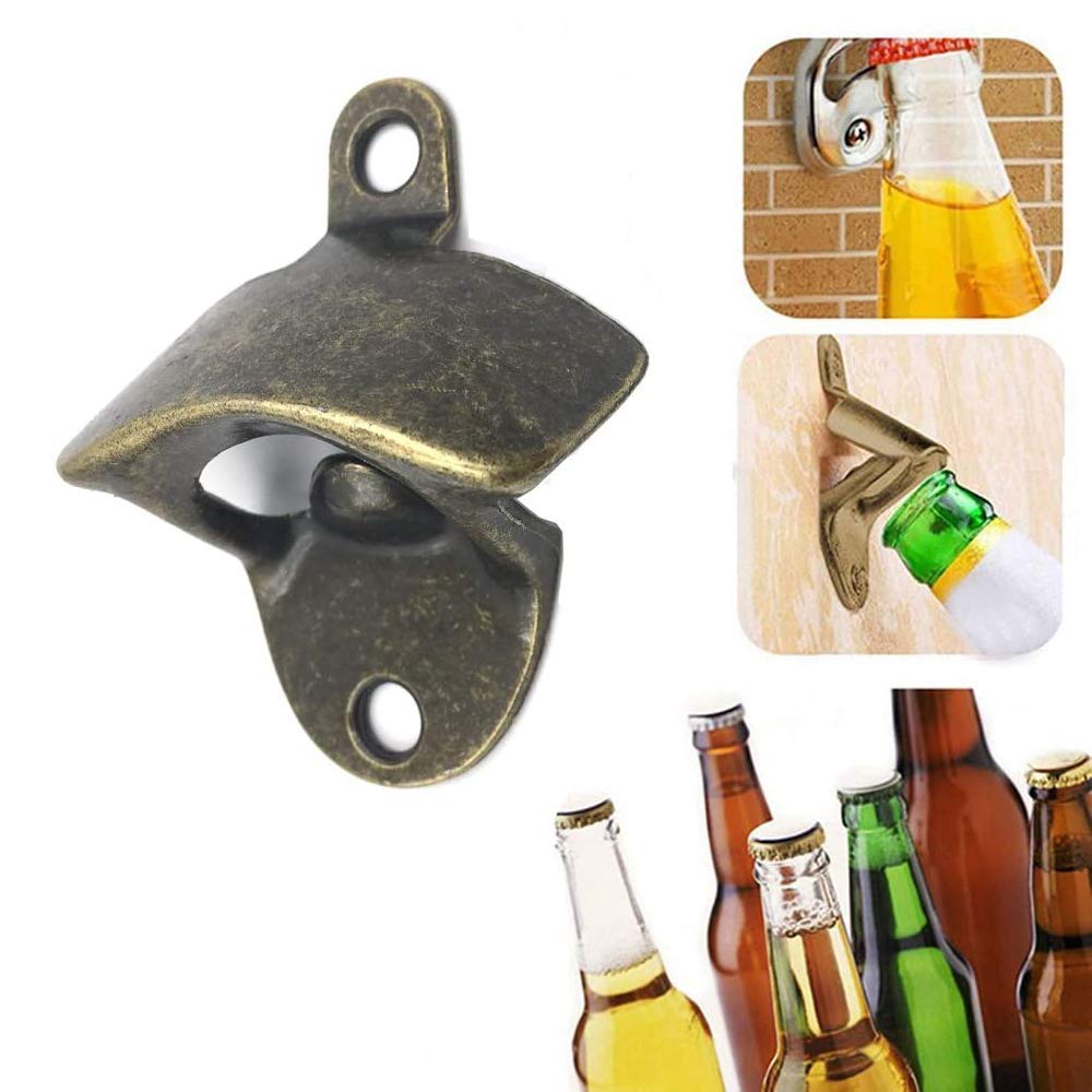 4 PACK Vintage Style Cast Iron Wall Mount Bottle Opener Includes 8pcs Mounting Screws,Great for Bars KTV Hotels Homes