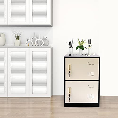 Harbin-Star Metal Lockers for Employees/Storage, 2 Doors Stackable Office Storage lockers with Card Slot, School and Home Storage Cabinet Organizer with Keys, Kids Locker for Cloth and Toy-Black&White