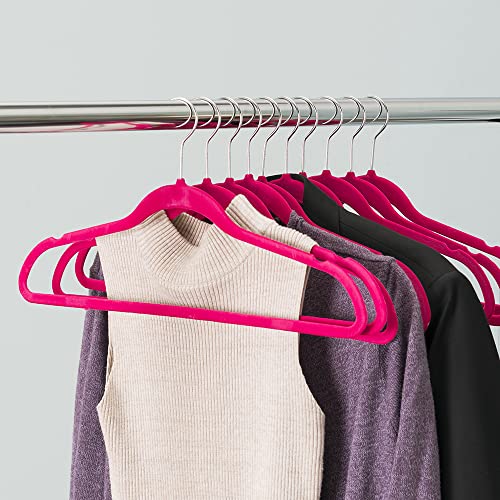 Velvet Clothes Hangers (Pack of 10), Fuchsia, by Home Basics | Hangers for Tops, Jackets, Dresses, and Pants | Contoured with Notches | Ultra-Thin Space Saving Clothes Hangers with Rotating Hooks