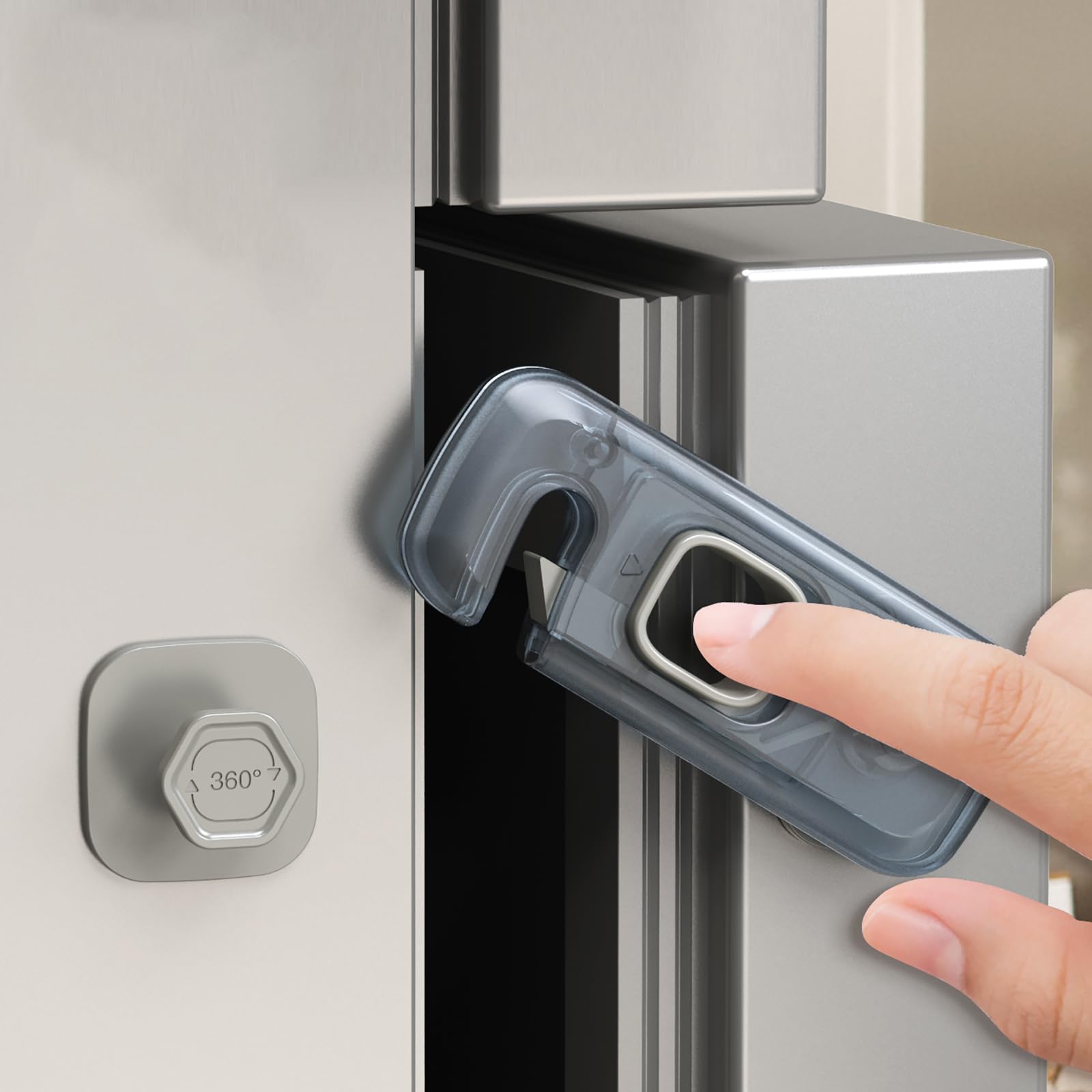 5 Pack Child Proof Refrigerator Lock, QYESWHSR Fridge Locks for Kids with Sticky Adhesive Pads, Child Safety Locks for Doors, RV Refrigerator, Oven Lock Child Safety Baby Cabinet Locks - Clear Updated