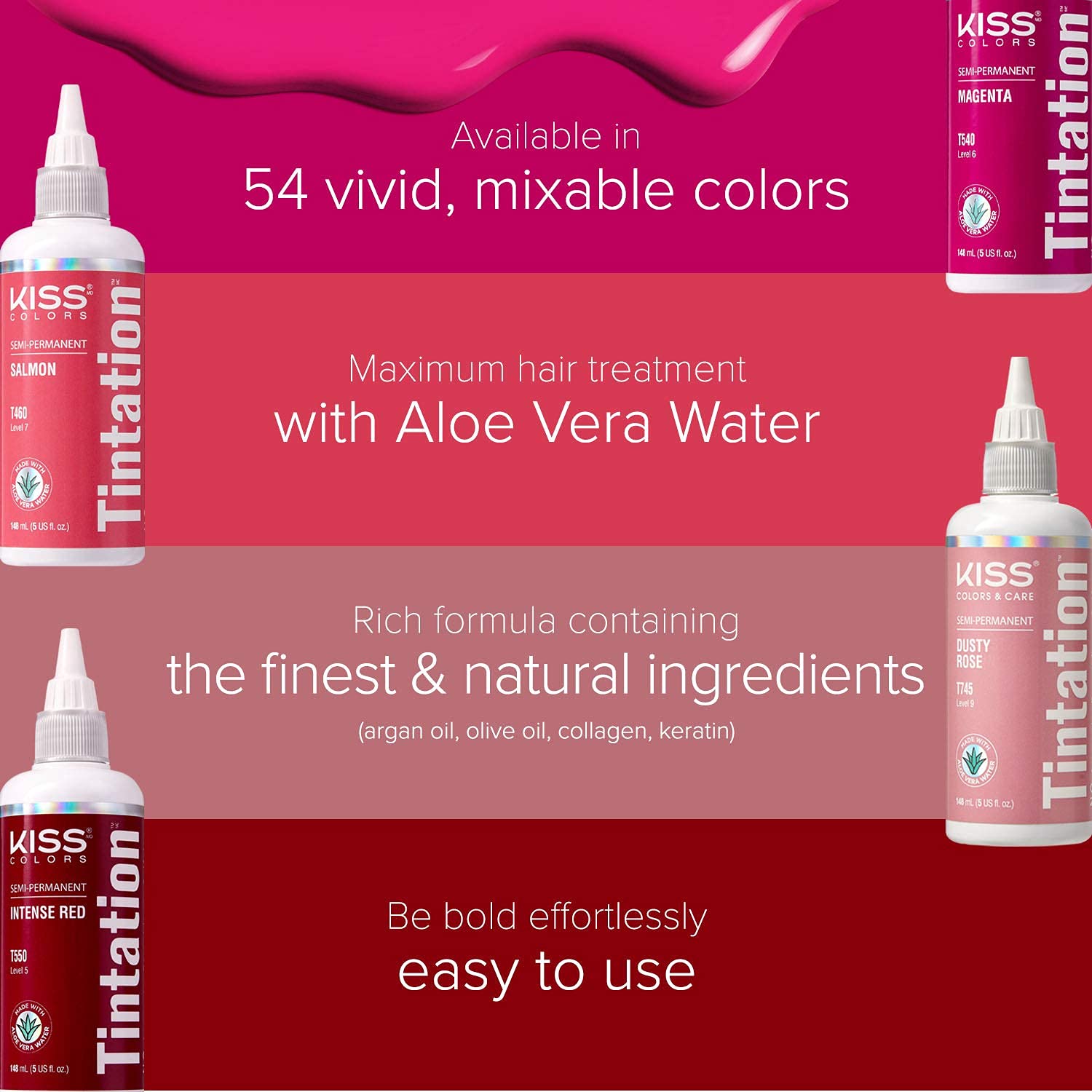 Kiss Tintation Semi-Permanent Hair Color Treatment 148 mL (5 US fl.oz) (Atomic Pink)