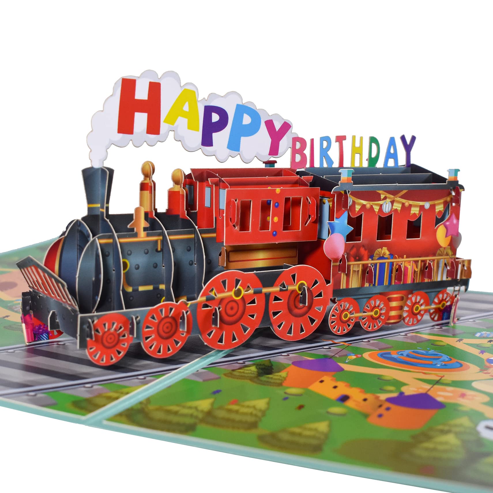 GREETING ART Happy Birthday Train Pop Up Card,3D Greeting Card for Birthday, Pop Up Birthday Card for Kids Boys Men Grandson Friends Daughter Son (Train Birthday Card)