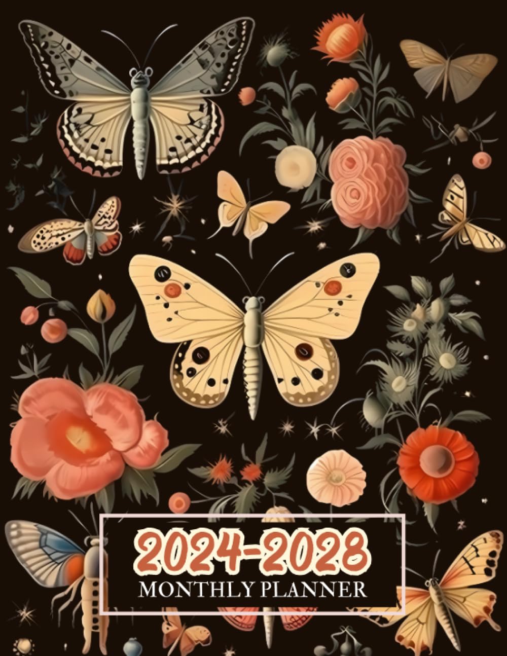 2024-2028 Monthly Planner 5 Years: January 2024 - December 2028 with Holidays | Roses Cover