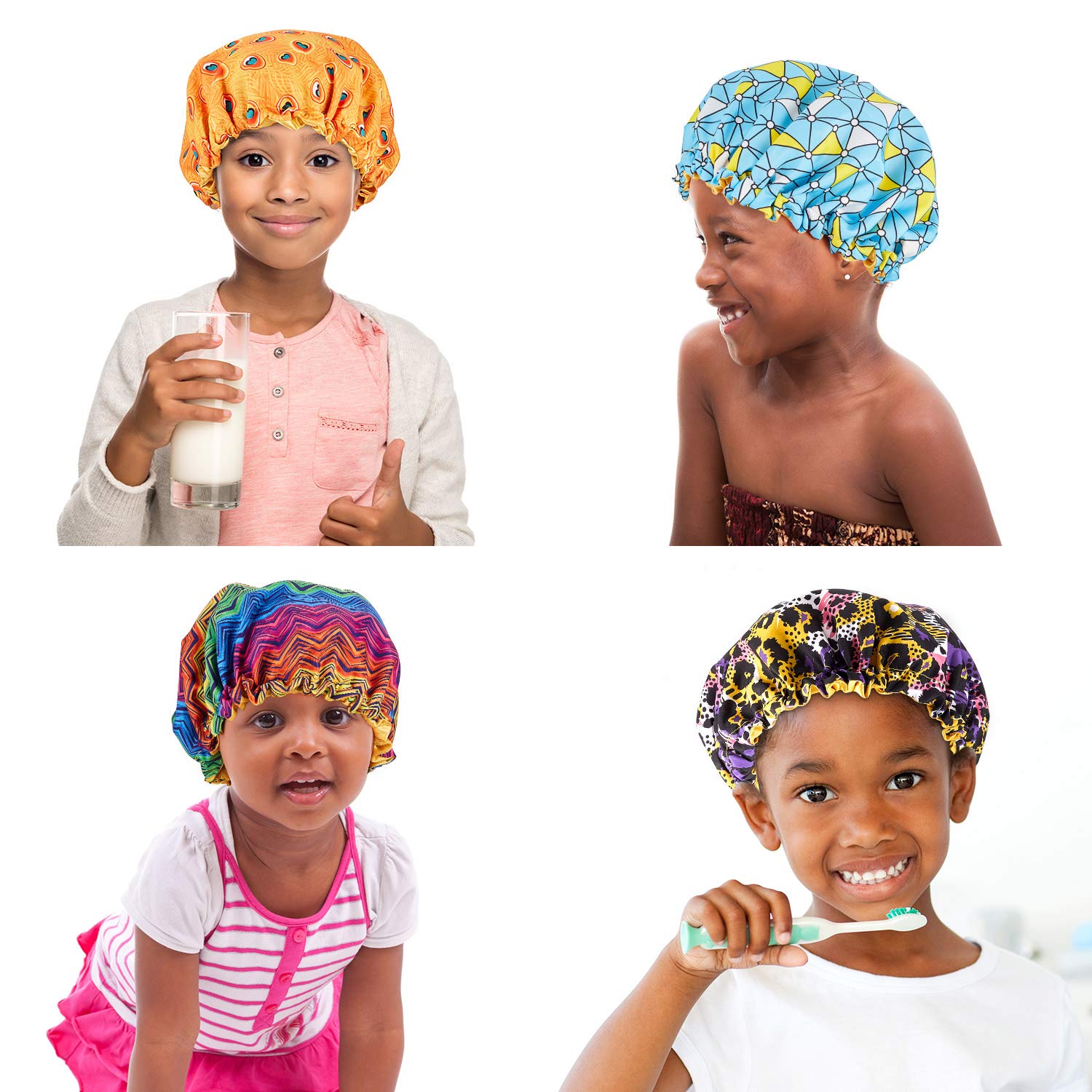 6 Pieces Kids Bonnet Kids Sleeping Hat Satin Cap Adjustable Sleeping Cap Child Night Hats African Print Cap for Natural Hair Teens (Child Size)