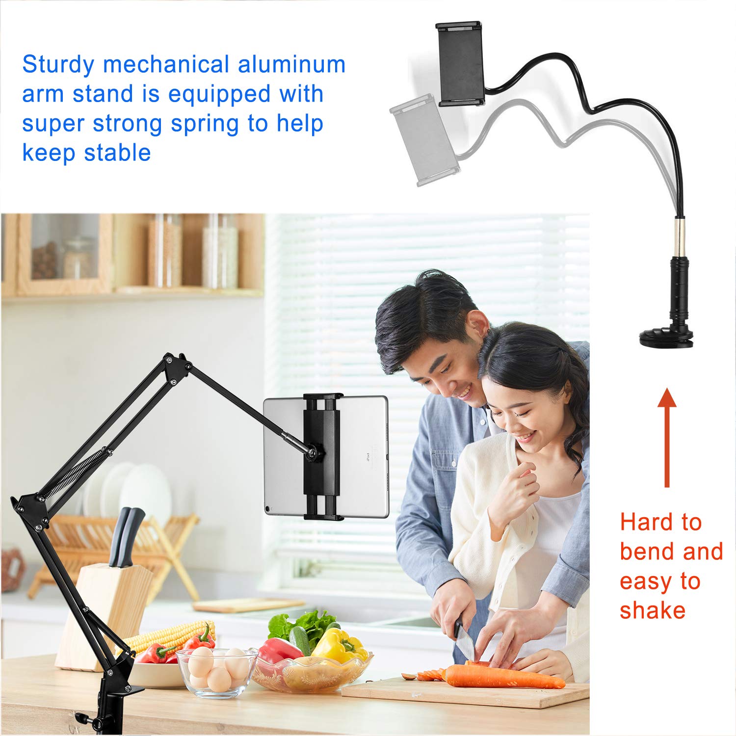 Tablet Stand Adjustable,Foldable Tablet Stand for Bed,Aluminum Universal Flexible Tablet Holder with 360 Degree Rotation Compatible with iPad/iPhoneX/iPad Pro/N-Switch,or Other 4.5~12.9 Inches Devices