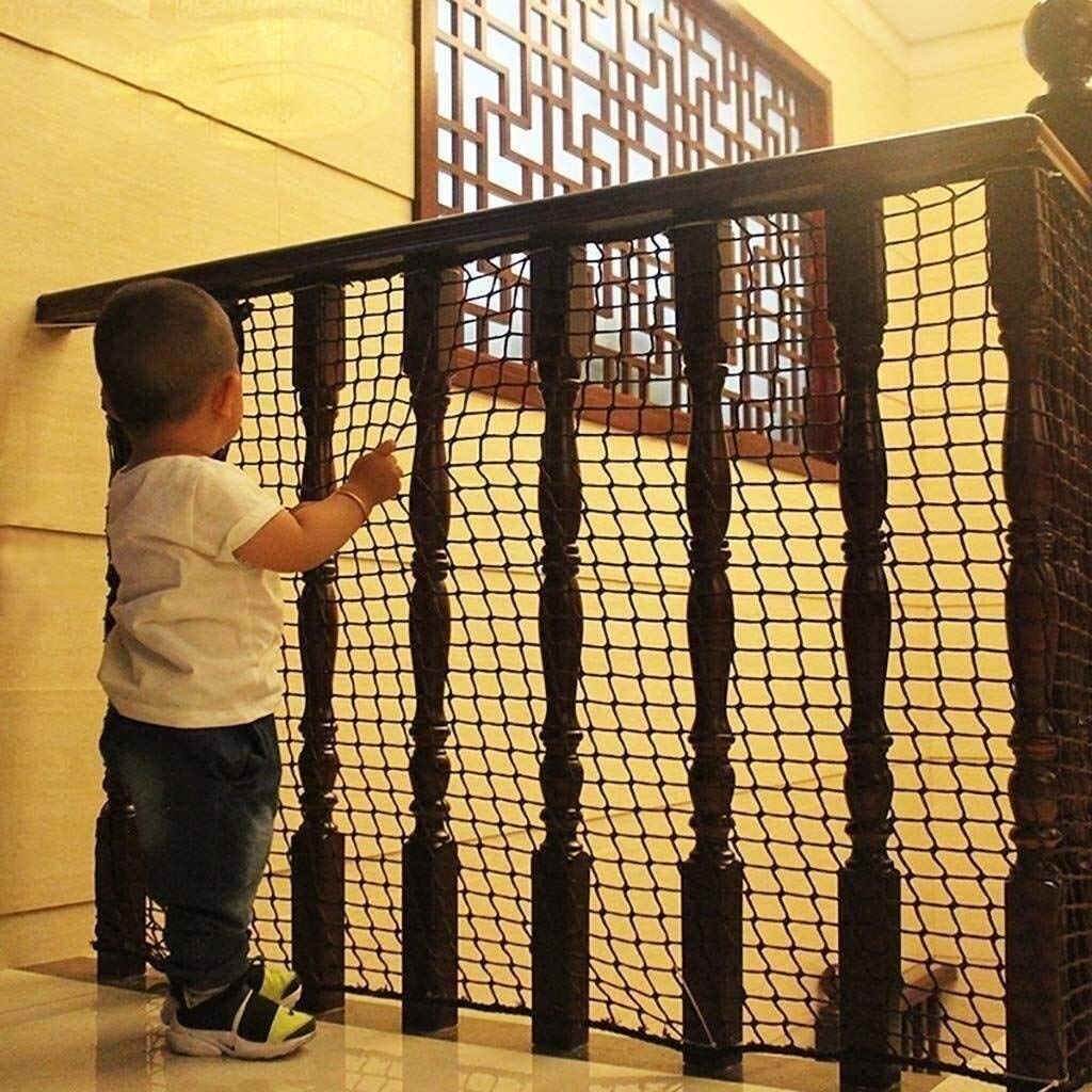 RZM Railings Safety Net Black Decor Net, Climbing Cargo Net Rope 8mm Balcony Protective Net Child Stair Safety Net Waterproof Hand-Woven Nylon Fence Net Fall Protection Mesh 6cm child safety netting f