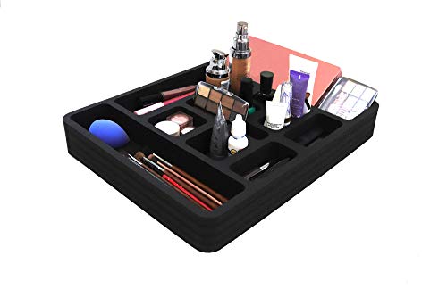 Polar Whale Makeup Drawer Organizer Compatible with IKEA Alex Tray Washable Waterproof Foam Insert for Home Bathroom Bedroom Office 11.5 x 14.5 Inches 14 Compartments for Cosmetics Black