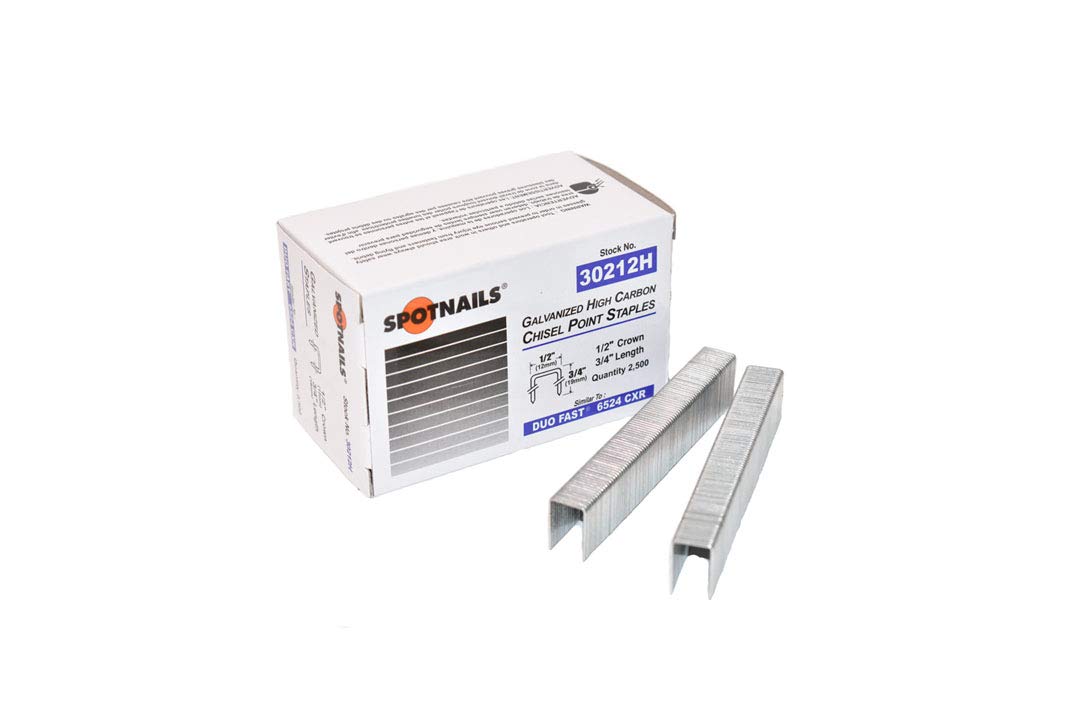 SpotNails 30208H 1/2" Galv 19 Ga Chisel 1/2" Crown Fine Wire Staples 50M