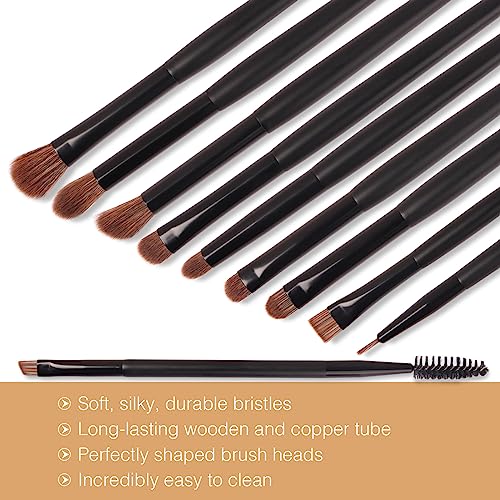 Banidy Eye Makeup Brushes 10pcs Eyeshadow Brushes Professional Eyebrow Eyeliner Makeup Brushes Set with Soft Synthetic Hairs & Real Wood Handle for Eyeshadow,Eyebrow, Eyeliner,Concealer,Foundation, Powder, Blending