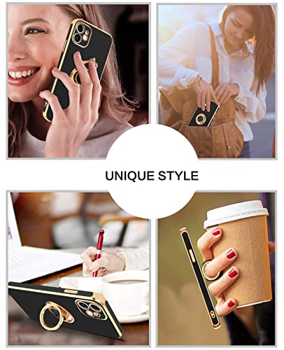 BENTOBEN Compatible with iPhone 12 Mini Case with 360° Ring Holder, Shockproof Kickstand Support Car Mount Women Men Non-Slip Protective Phone Case for iPhone 12 Mini 5.4", Black/Gold