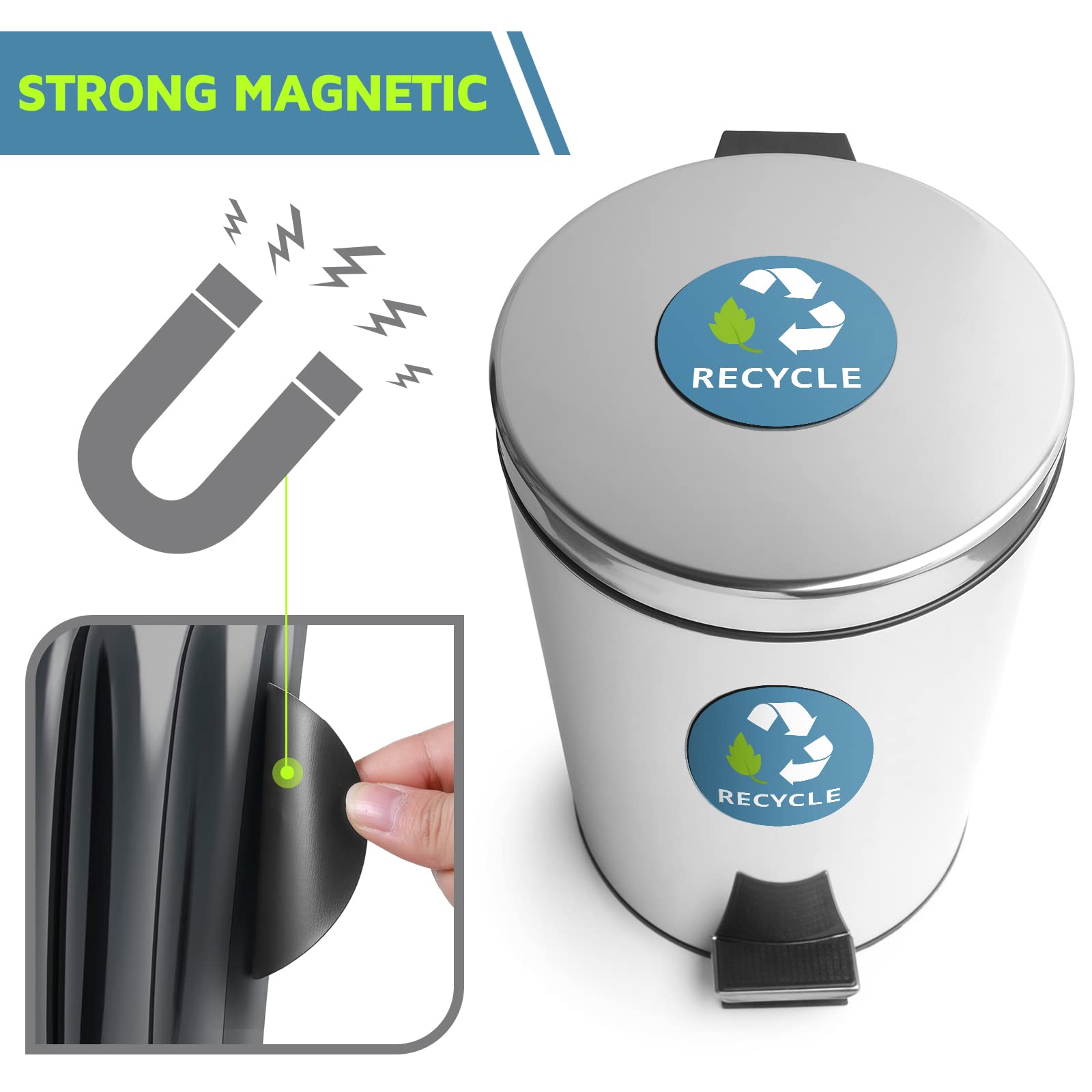 8 Pieces Magnetic Recycle and Trash Logo Symbol Recycle Logo and Trash Can Magnetic Decal Recycle Trash Bin Sticker Trash and Recycling Stickers for Trash Cans Garbage Containers and Recycle Bins