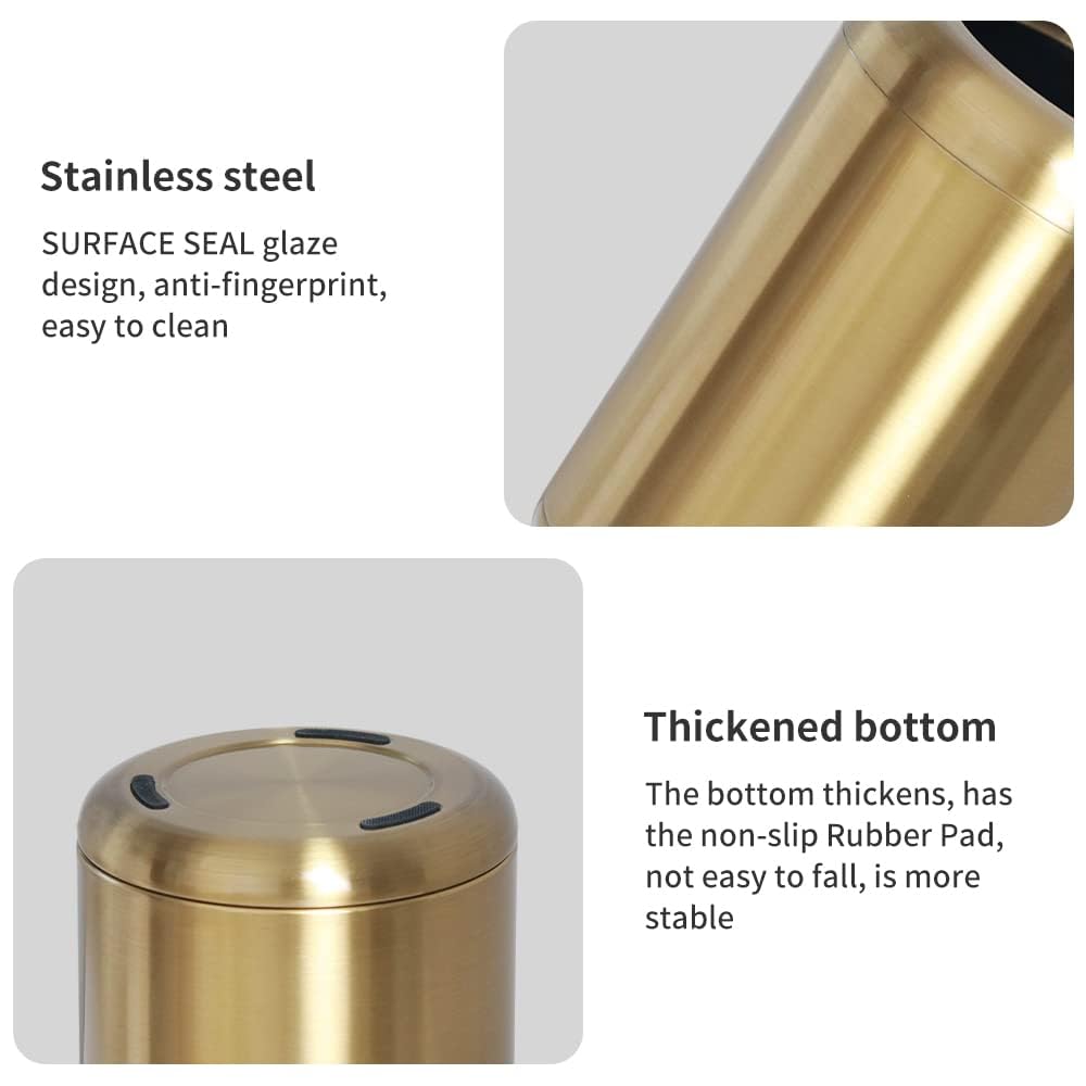 LEASYLIFE 8L/2.1gal Brushed Nickel Gold Trash Can,Small Gold Trash Can,Brass Trash Can for Bathroom,Powder Room,Bedroom,Office (Gold)