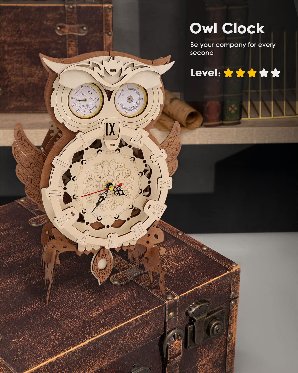 3D Owl Clock Wooden Puzzle, DIY Mechanical Model Building Kits Toys, Birthday Gift for Adults and Children Age 14+