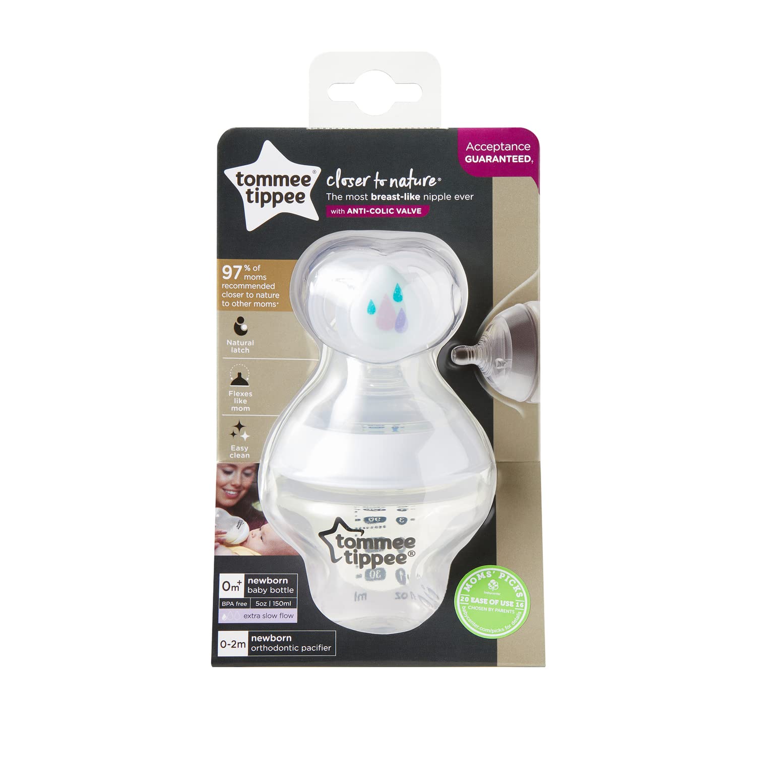 Tommee Tippee Closer to Nature Baby Bottle with 0-2 Mo. Newborn Pacifier - 5-Ounce