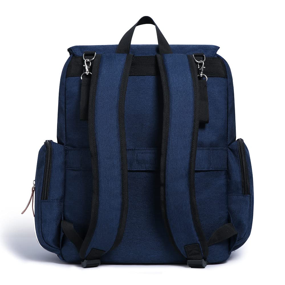 Land diaper bag multi-function waterproof travel backpack nappy bags insulated compartment pockets wipes pocket (navy blue)