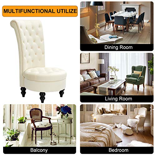 AVAWING Throne Royal Chair Set of 1 for Living Room, Button-Tufted Accent Armless High Back Chair with 24.6 Inch Larger Seat, Thick Padding and Rubberwood Legs, Cream White