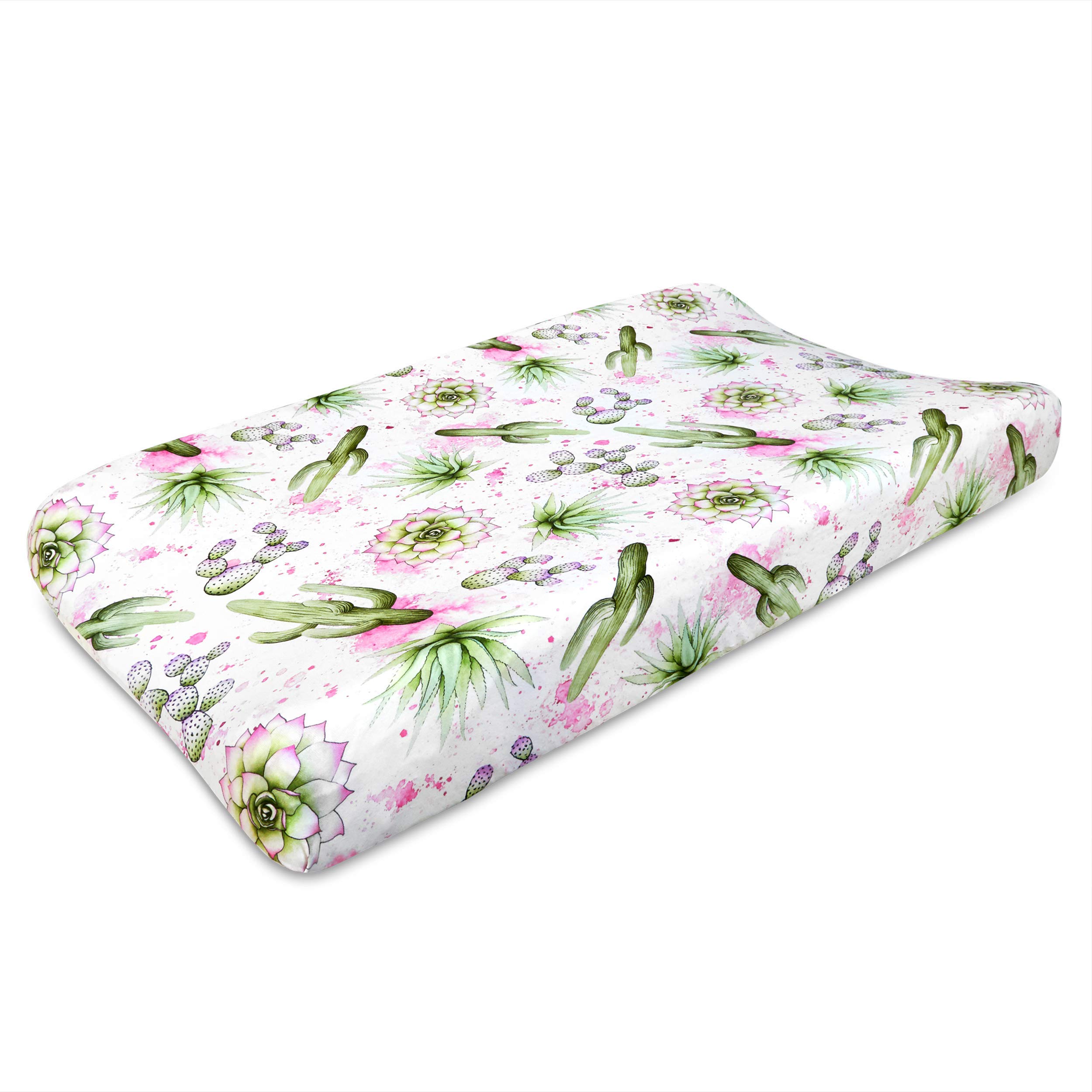 Watercolor Cactus Nursery Decor Set - 1 Crib Sheet, 2 Changing Pad Covers, 1 Minky Baby Blanket