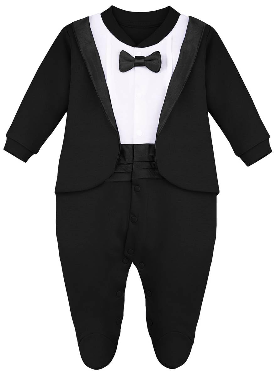 Lilax Baby Boy Gentleman Tuxedo Footie Christmas Holiday Outfit with Bow Tie (3 Months, Black)