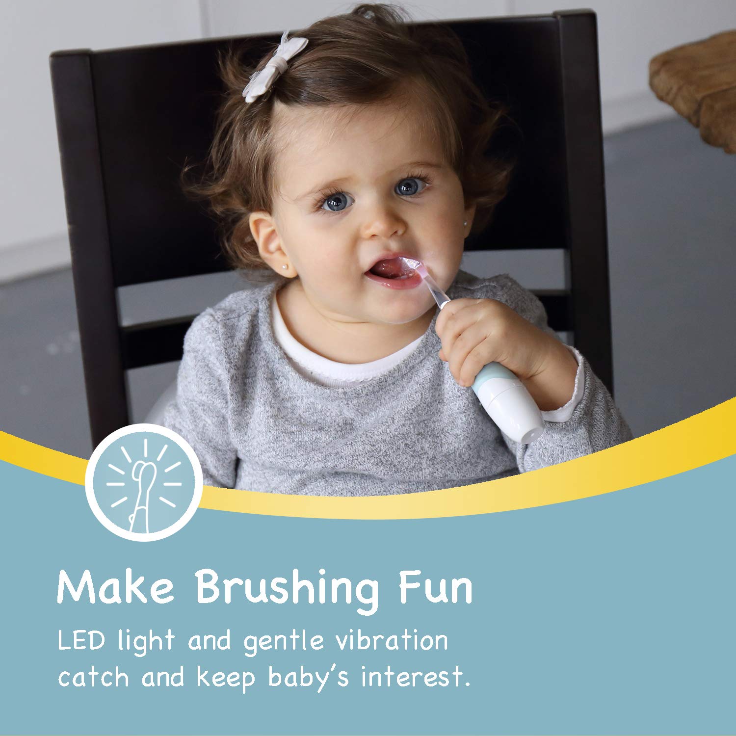 Papablic BabyHandy 2-Stage Sonic Electric Toothbrush for Babies and Toddlers Ages 0-3 Years, Bundle with Replacement Toothbrush Heads - 2 Count (18-36 Months)