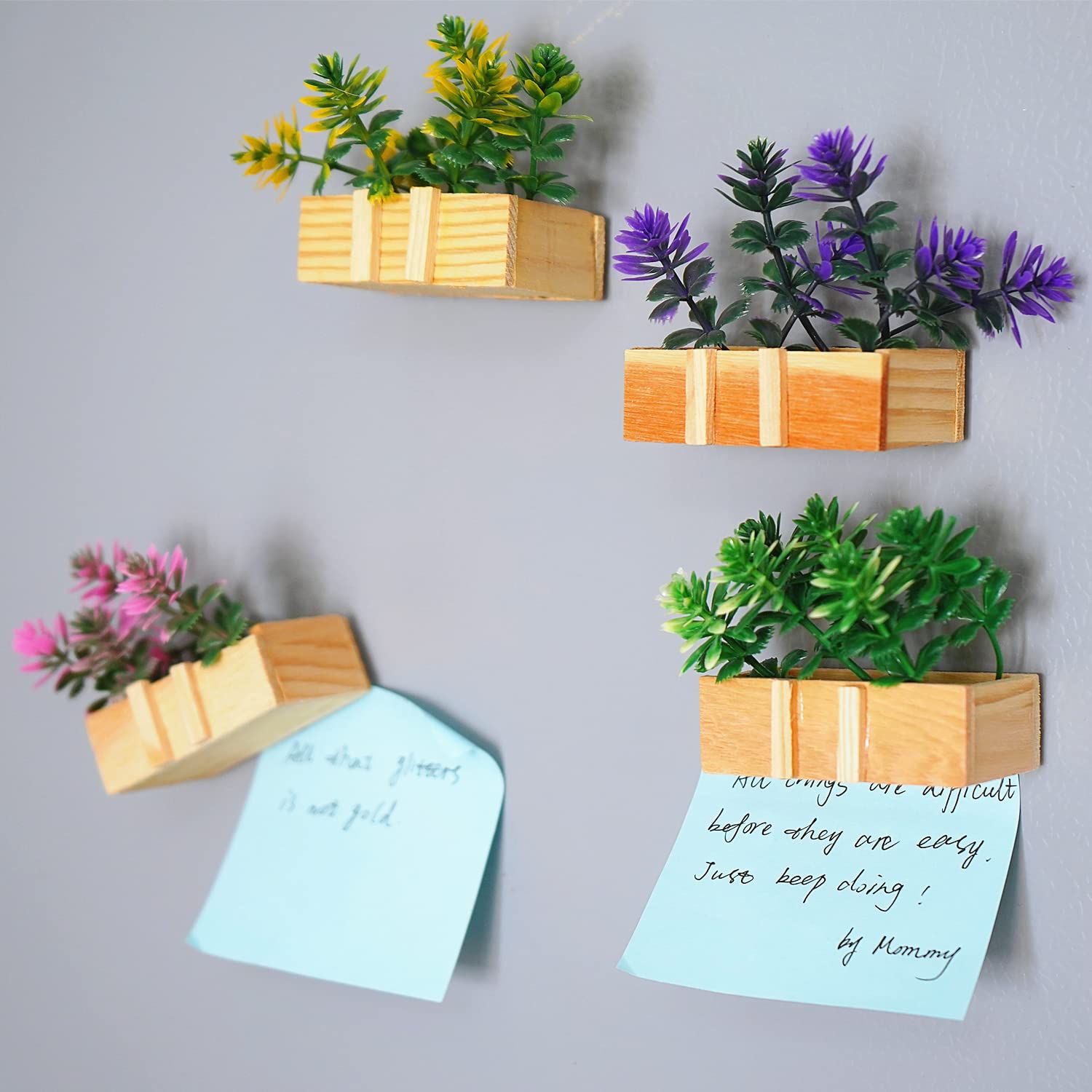 4pcs Cute Flower Refrigerator Magnets with Handmade Orchid Wooden Pot, Simulation Plant Refrigerator Magnet for Adults, Mini Decor Magnet for Fridge, Home, Kitchen, Office, School, Locker, Whiteboard