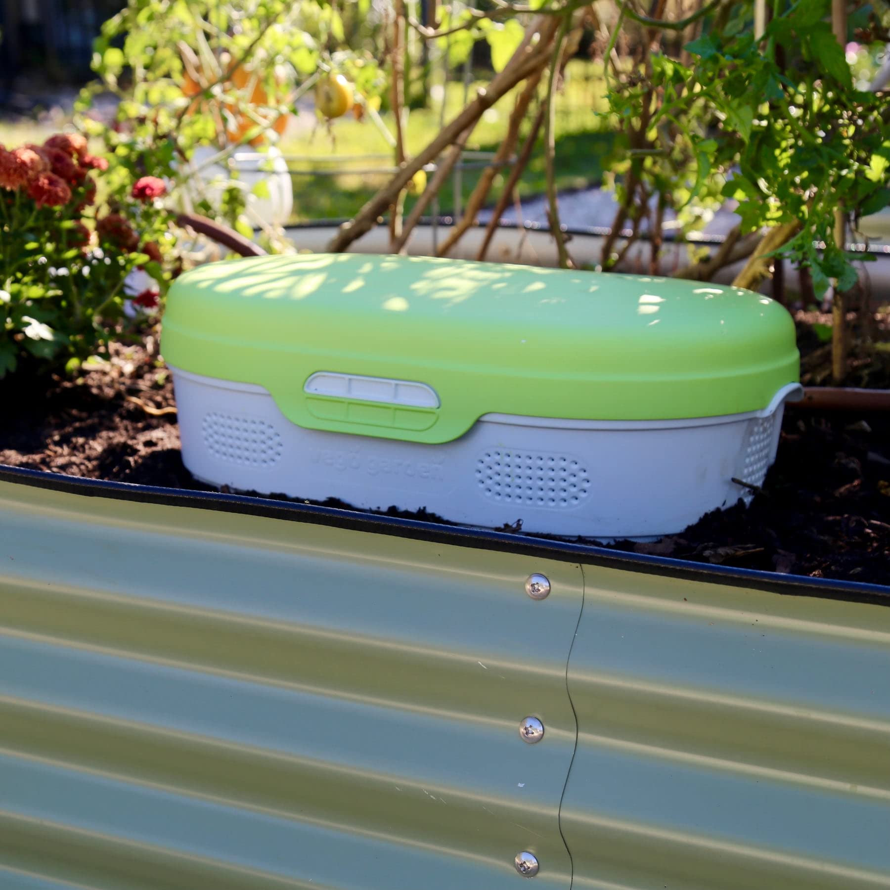Vego Garden In-Ground Worm Composter Outdoor Farm Compost Bin 8 Gallons BPA-Free Composting System for Raised Garden Beds Lime, Twin Pack