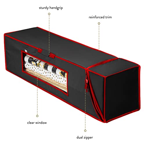 ZOBER Premium Rectangular Prism Gift wrap Storage Christmas Wrapping Paper Storage Bag- Fits 14-20 Standard Rolls Upto 40"- Slim Design for Underbed Wrapping Paper Storage Container or Closet Storage
