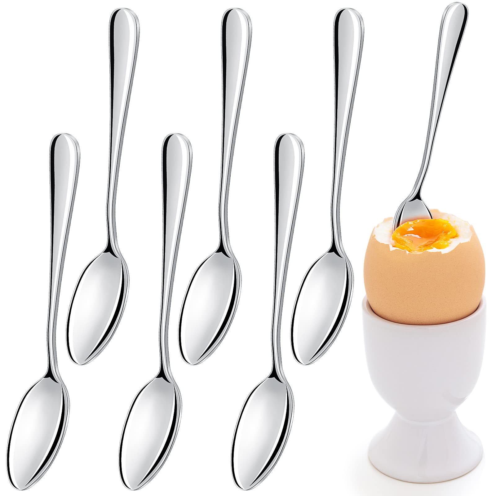 6 Pieces Demitasse Spoon Espresso Spoons Stainless Steel Small Dessert Spoon Egg Spoon 5 Inches Tasting Silver Little Baby Spoons for Soft Boiled Egg Coffee Tea