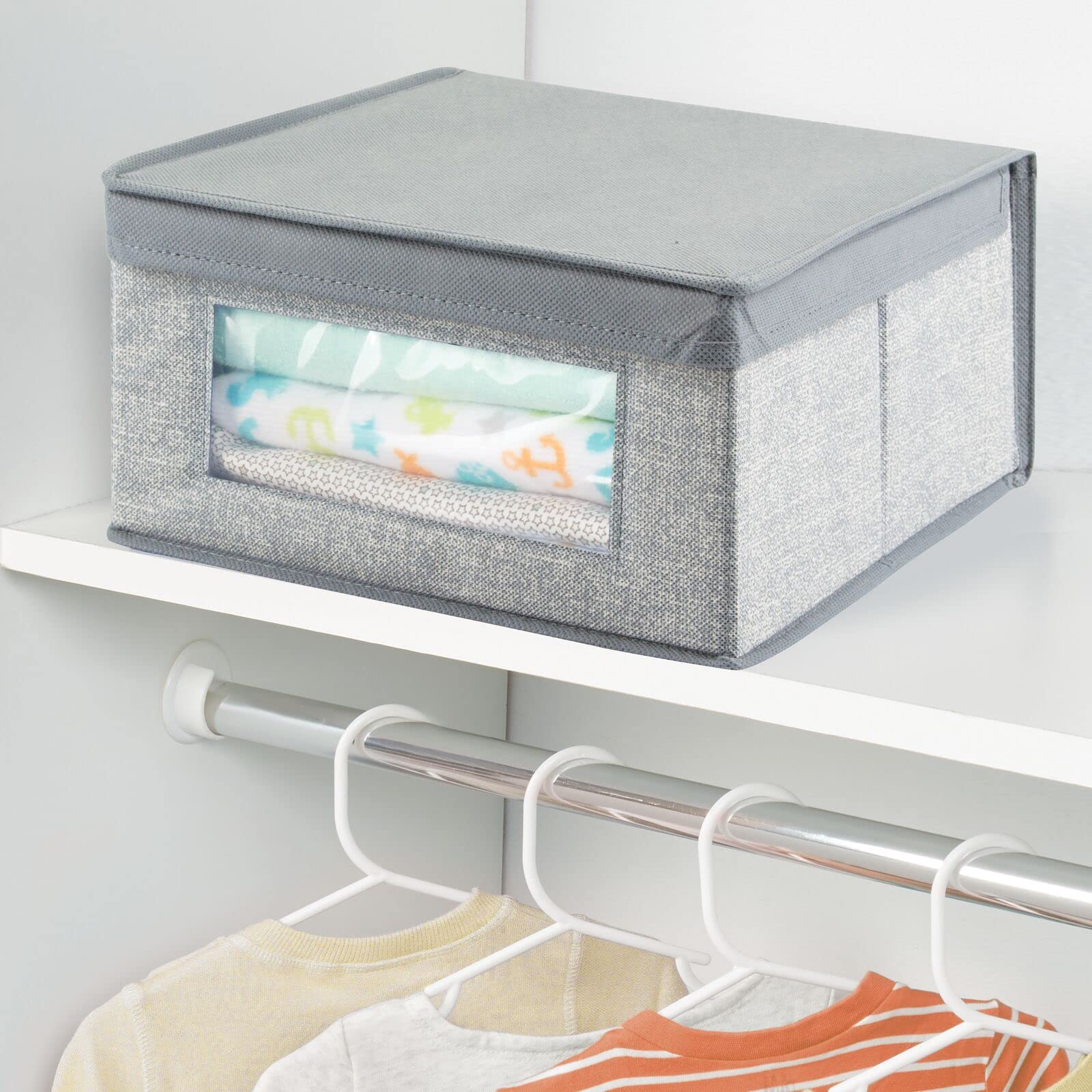 mDesign Fabric Baby Nursery Storage Organizer Chest with Window/Lid - Soft and Sturdy Toy Box for Doll Clothes, Animal, Dress Up Wardrobe, Accessories, Lido Collection, 8 Pack, Gray