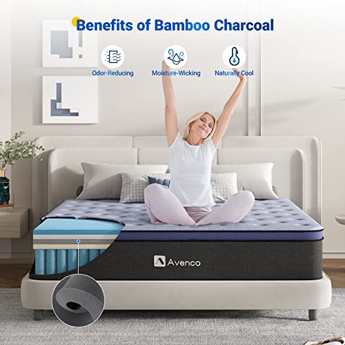 Avenco King Mattress, King Mattress in a Box, 12 Inch Hybrid Mattress King, Medium Firm, Pocket Innerspring for Motion Isolation, Bamboo Charcoal Memory Foam for Odor Reducing, CertiPUR-US