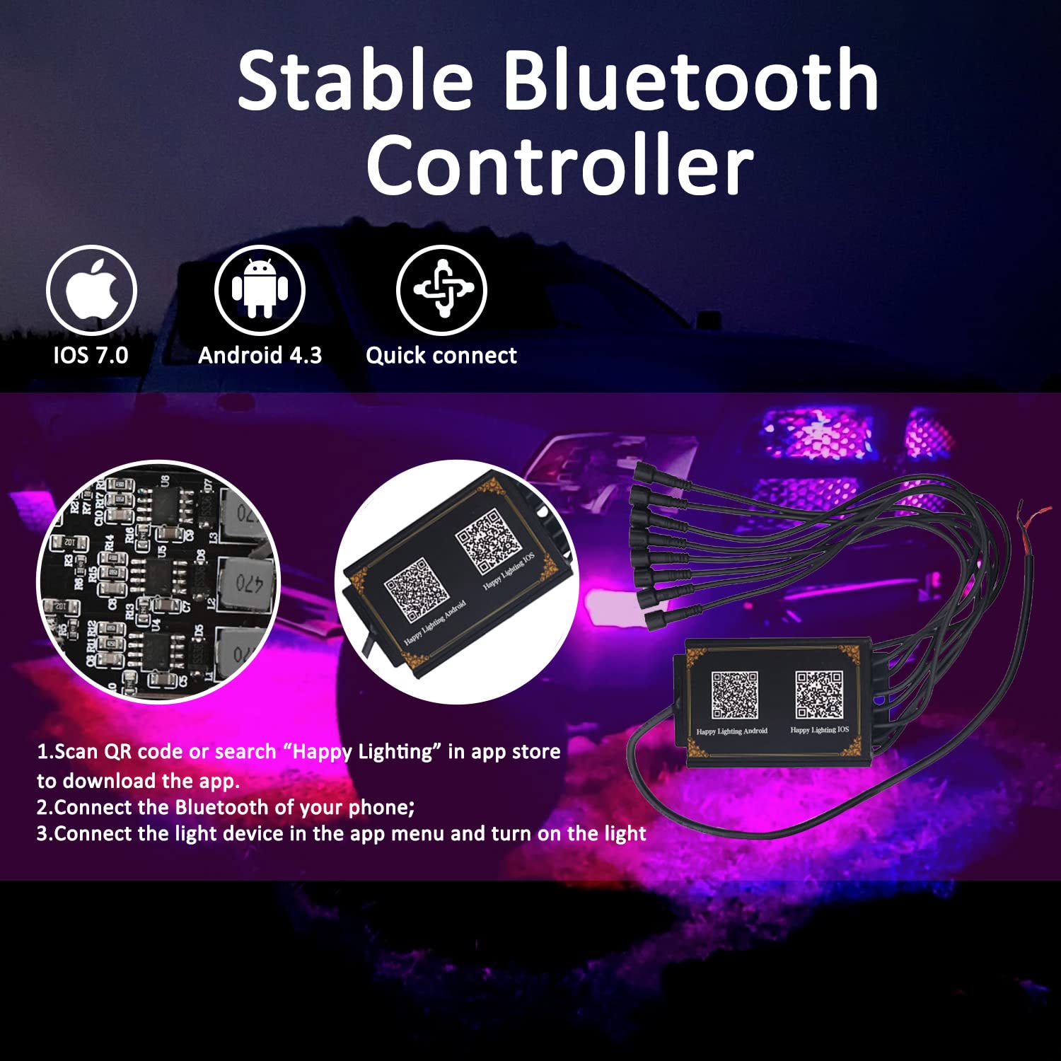 Avenemark Waterproof Neon Light 8 Pods RGB LED Rock Lights with Bluetooth App Control Music Modes Timing Function Wheel Well Light for Car Truck ATV SUV Boat