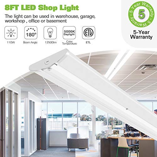 hykolity 110W 8FT LED Shop Lights Ultra Slim LED Wraparound, 12600lm 5000K LED Strip Lights, Flush Mount Warehouse Garage Office Ceiling Light Fixture, 8 Foot Fluorescent Tube Replacement - 4 Pack