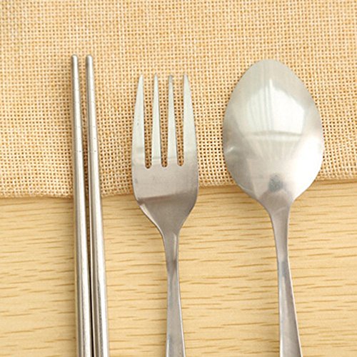 Bluelans® 3 Piece Stainless Steel (Chopsticks, Fork, Spoon) Portable Travel/Camping Cutlery Set with Neoprene Case (Purple)