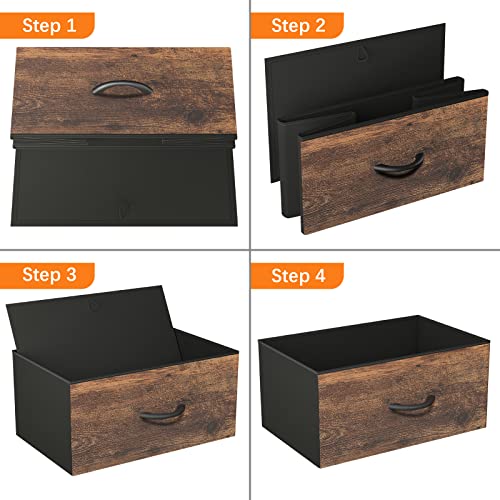 Himusi Dresser for Bedroom with 10 Drawers, Fabric Storage Tower with Side Pockets, Tall Chest of Drawers for Nursery, Hallway, Closets (Rustic Brown)