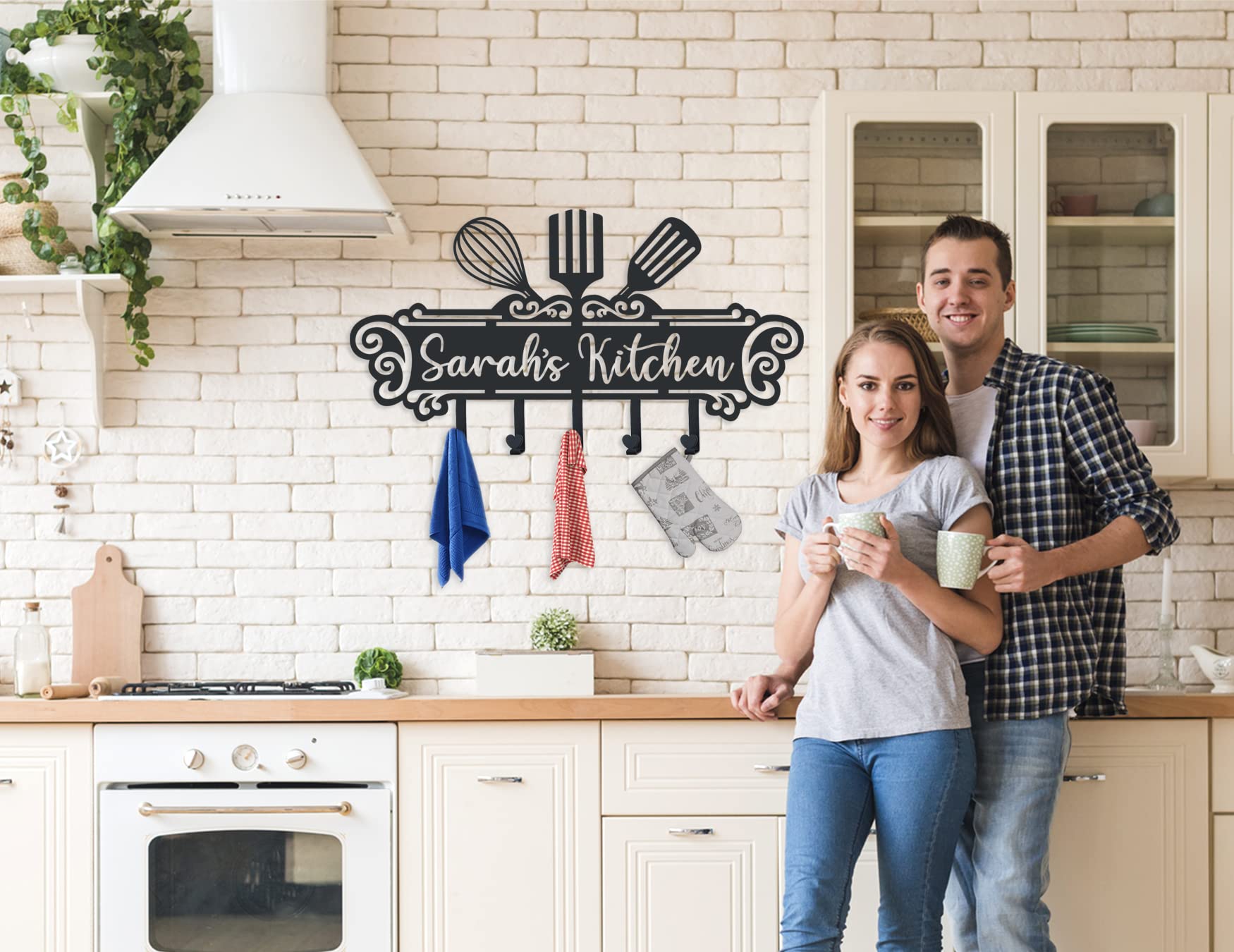Personalized Kitchen Wall Decor,Custom Kitchen Hooks for Utensils, Personalized Kitchen Utensil Rack, Custom Metal Kitchen Hooks for Mothers Day Gifts, Grandmother's gift.