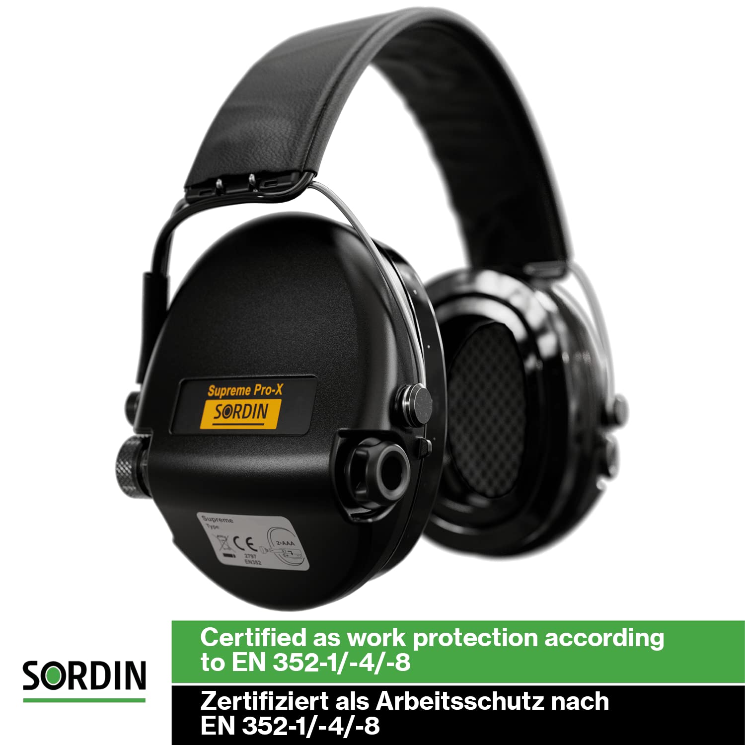 Sordin Supreme Pro-X LED Ear Defenders for Hunting & Shooting - Active & Electronic - Leather Band - Black Ear Muffs
