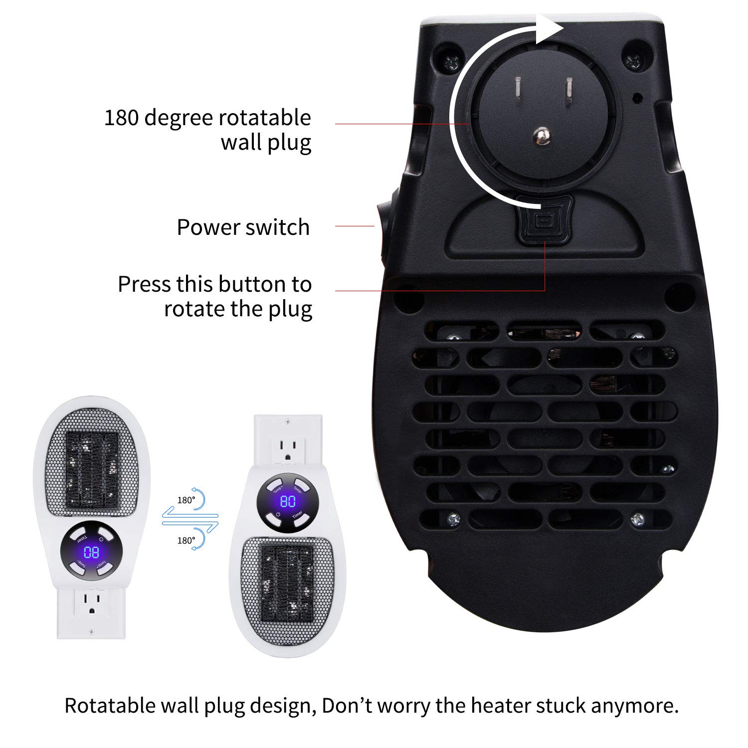 350W&450W Space Heater, Remote Wall Outlet Electric Space Heater as Seen on TV with Adjustable Thermostat and Timer and Led Display, Compact for Office Dorm Room
