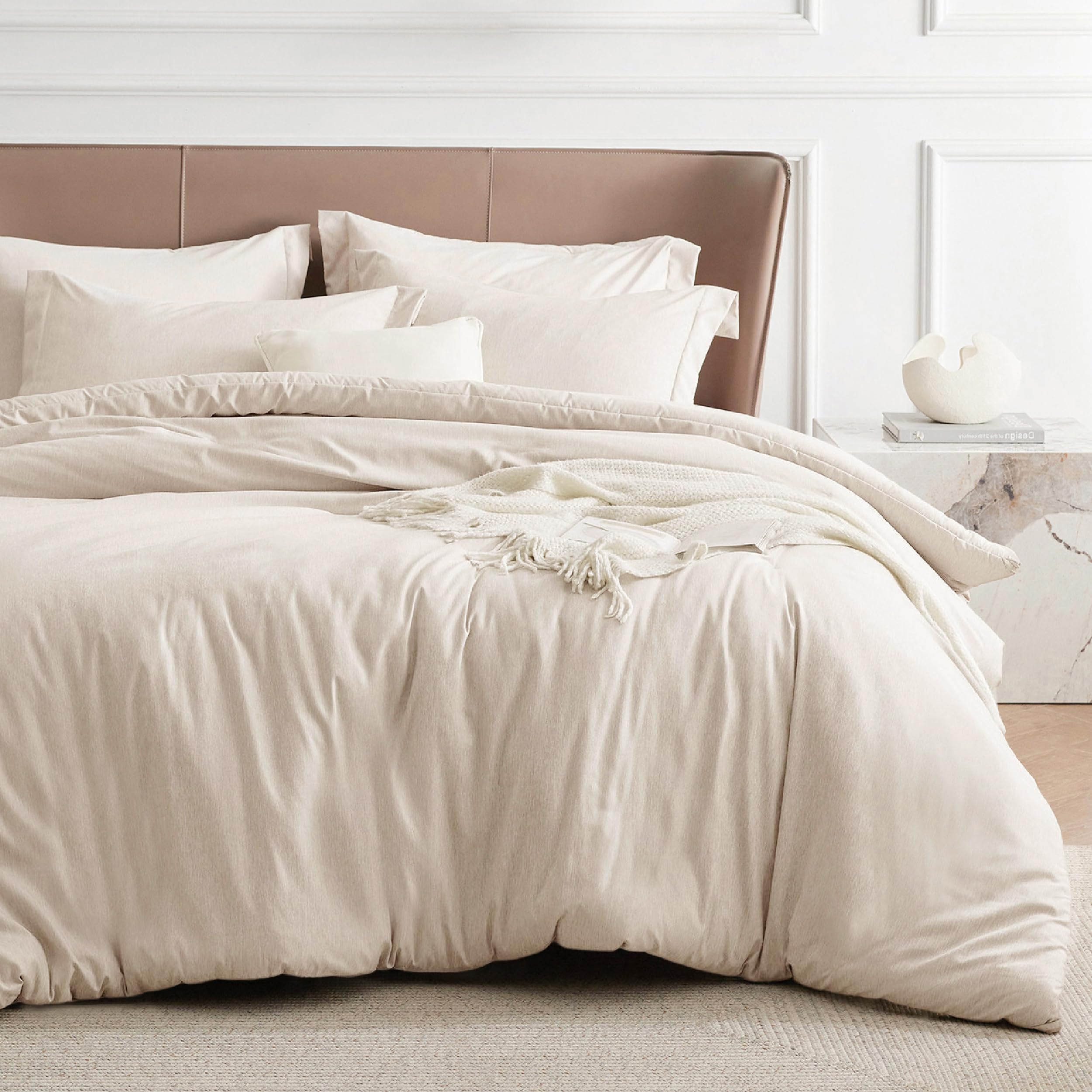 Bedsure Beige Duvet Cover Queen Size - Super Soft Cationic Dyed Duvet Cover for Kids with Zipper Closure, 3 Pieces, Includes 1 Duvet Cover (90"x90") & 2 Pillow Shams, NO Comforter