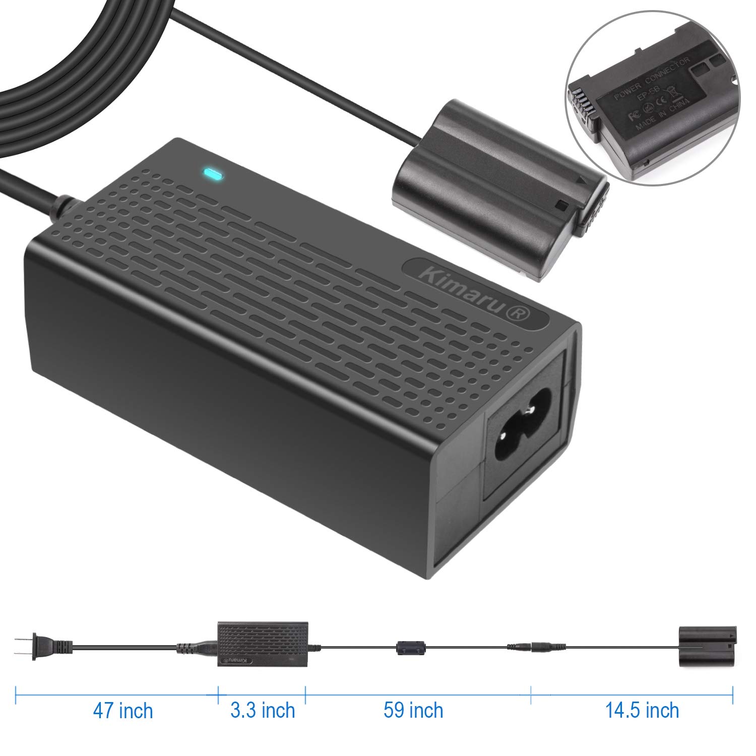 Kimaru EH-5b AC Power Adapter EP-5B DC Coupler EN-EL15 Dummy Battery Kit for Nikon D7500 D7200 D7000 D7100 Z6 Z7 D750 D780 D800 D600 Z5 D500 Z6II Z7II Z8 D810 D610 D800E D810A D850 1V1 Cameras.