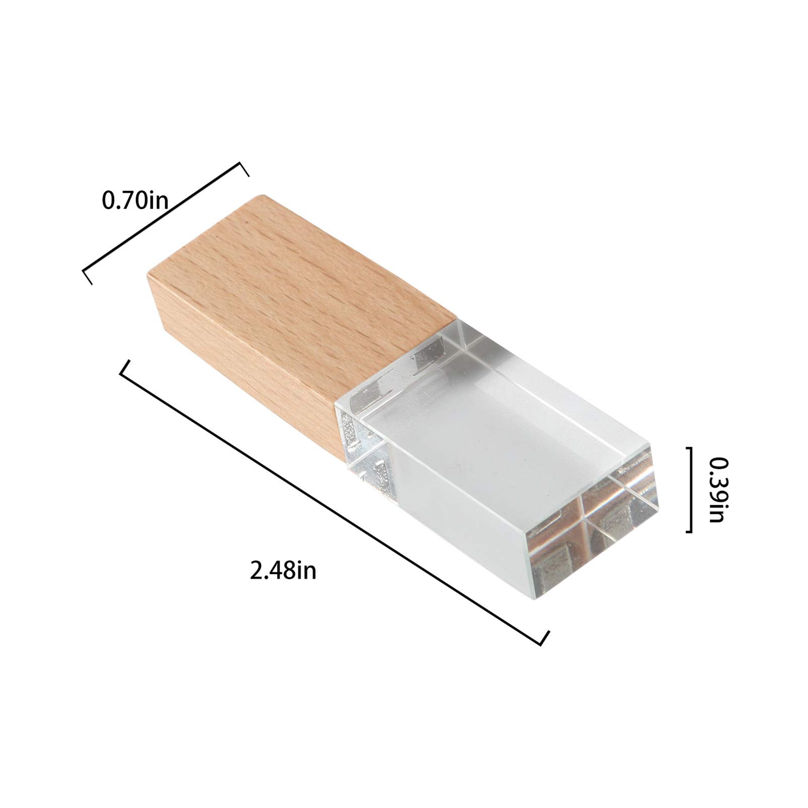 FIRSTMEMORY 64GB USB 2.0 Flash Drive Novelty Wood Crystal Transparent Pen Drive LED Light Memory Stick Thumb Drives Data Storage Pendrive Gifts (64 GB, Crystal & Wood)
