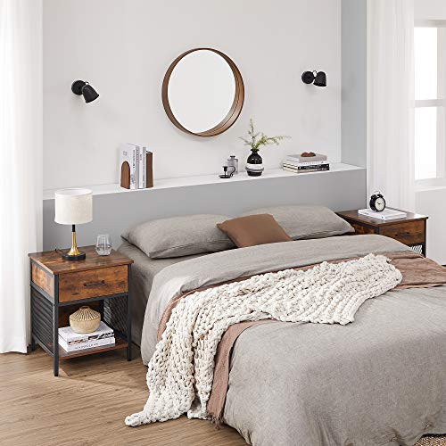 VASAGLE VINCYER Nightstand, Bedside Table, with 1 Drawer and Open Compartment, Steel Frame, Industrial, 17.7 x 17.7 x 21.7 Inches, Rustic Brown