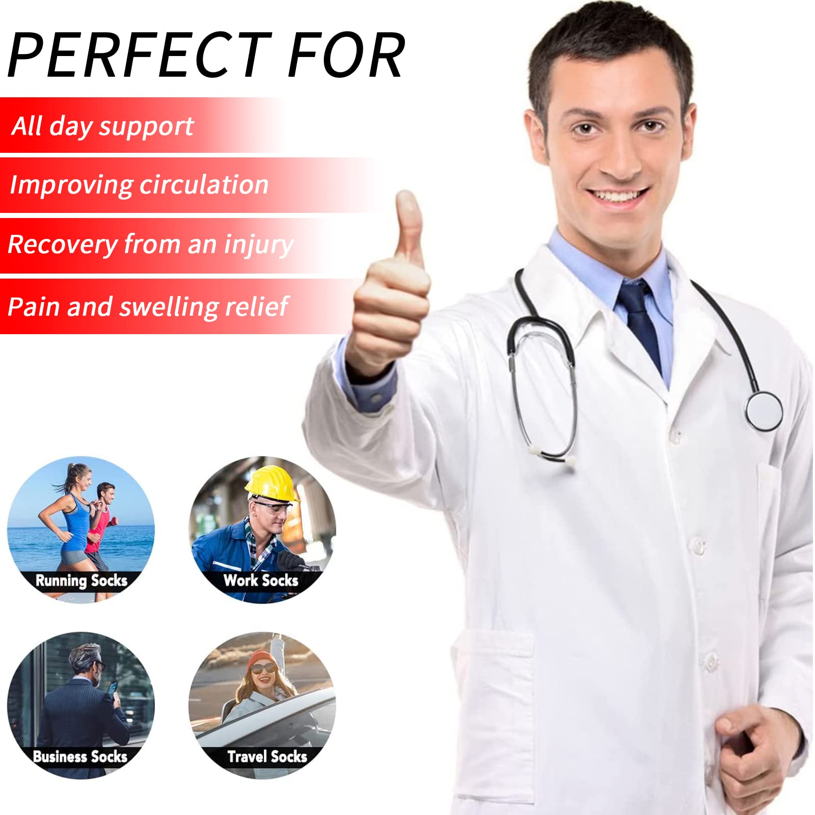 3 Pairs Plus Size Compression Socks for Women & Men, Wide Calf Compression Socks 15-20 mmHg for Running, Nurses