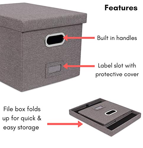 Internet's Best Collapsible File Box Storage Organizer with Lid - Decorative Linen Filing & Storage Office Boxes β Hanging Letter/Legal Folder β Home Office Bins Cabinet β Grey Container - 1 Pack