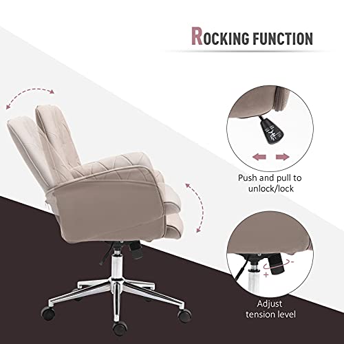 Vinsetto Modern Mid-Back Tufted Microfiber Home Office Desk Chair with Adjustable Height, Swivel Adjustable Task Chair with Padded Armrests, Light Grey