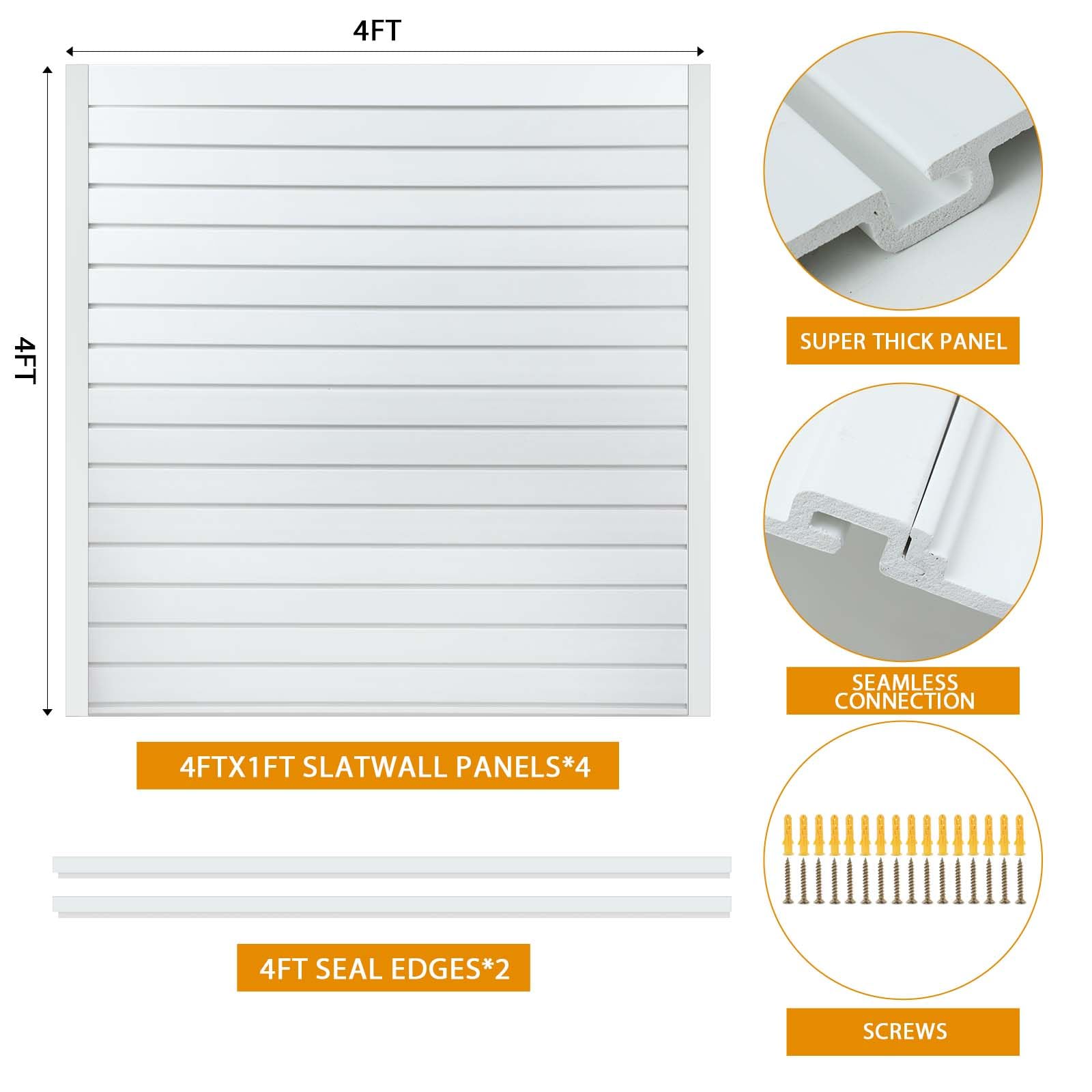 Landical PVC Slat Wall Panels 4 x 4 Ft, 4 Panels, Garage Wall and Home Organizer Storage System Slat Wall Paneling Garage Slatwall for Garage Wall Tool Organization Peg Board Storage Rack, White