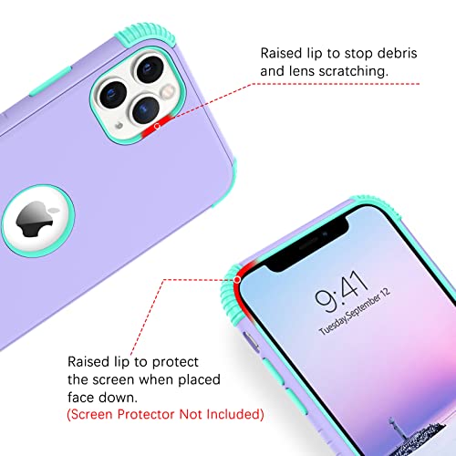 BENTOBEN iPhone 11 Pro Case, Phone Case iPhone 11 Pro, Heavy Duty 2 in 1 Full Body Rugged Shockproof Protection Hybrid Hard PC Bumper Drop Protective Girl Women Boy Men iPhone 11Pro Cover, Purple/Mint