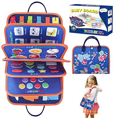 BESNEL Busy Board for Toddlers 2-4,Busy Book for Toddlers 1-3,Preschool Educational Activity Sensory Board for Learning Fine Motor Skills,Zipper Board for Toddlers 1-3,Gifts for Boys Girls