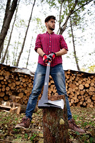 INTERTOOL 35-inch Splitting Maul, Wood Splitter Axe for Logs, 5 lb / 2270 g, Shock Absorbing Fiberglass Anti-Slip Handle with Blade Cover HT-0275